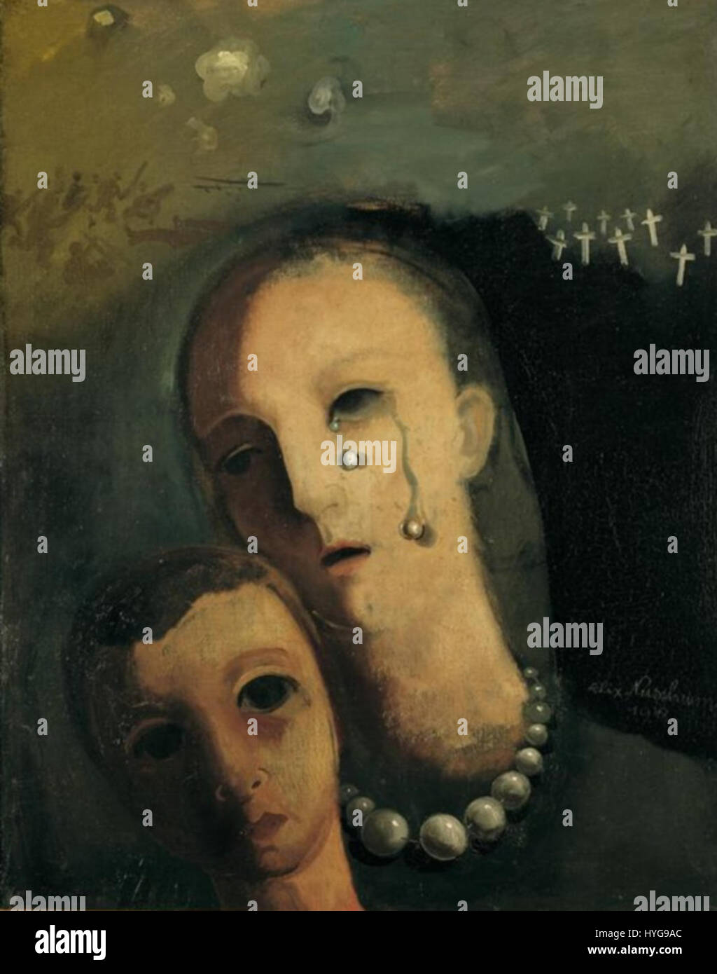 'The Pearls (Mourners)', painted in 1938, depicts figures of mourning ...