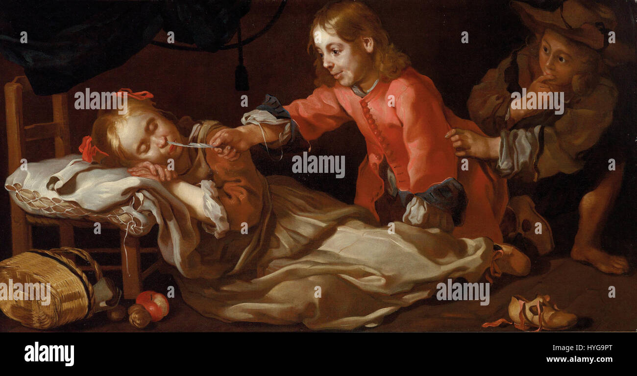'Sleeping Girl with Two Children Playing' by Bernhard Keil is an ...