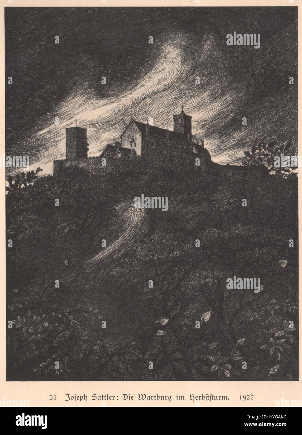 'Die Wartburg im Herbsturm' is a 1927 painting by artist Sattler ...