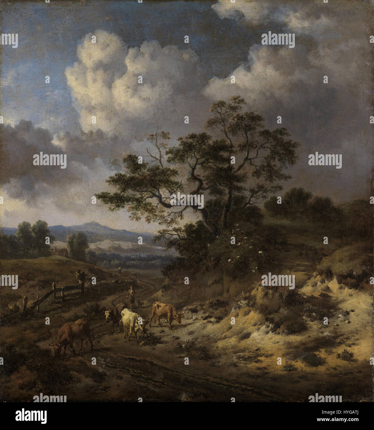 *Hilly Landscape with Cows* by Jan Wynants is a 17th-century Dutch ...