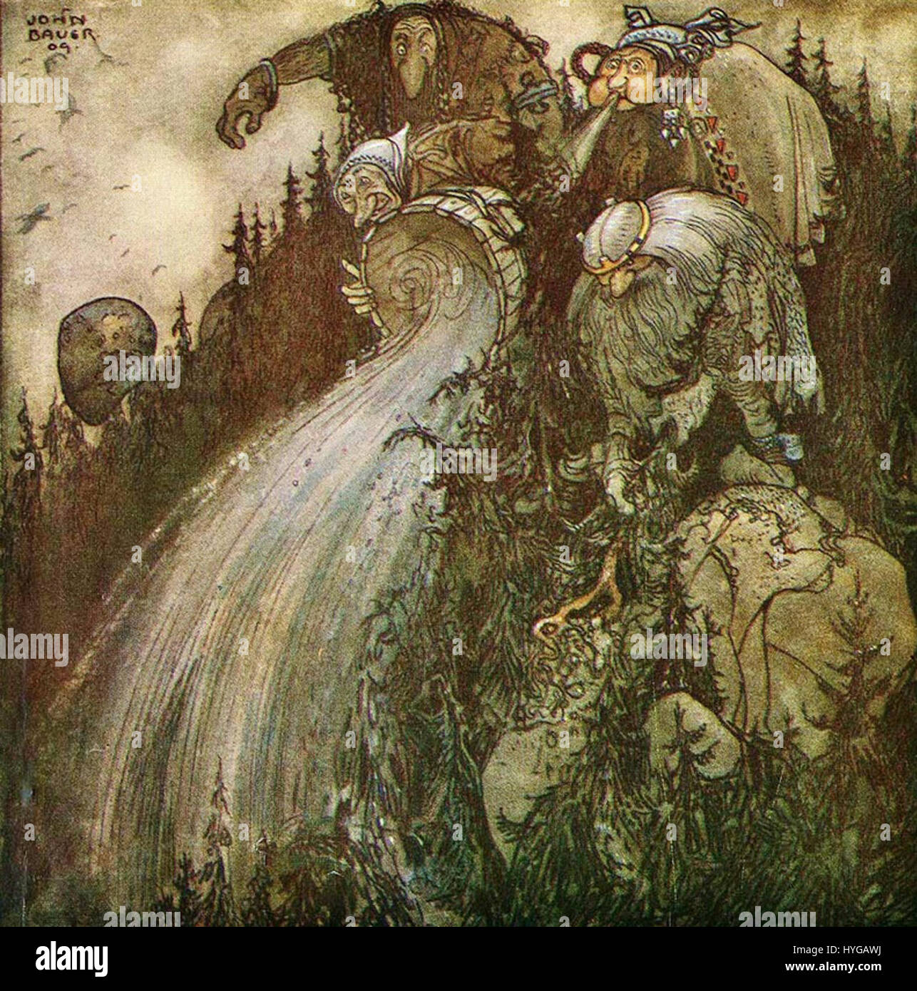 John Bauer's 'Troll Trouble' depicts a scene from Swedish folklore ...