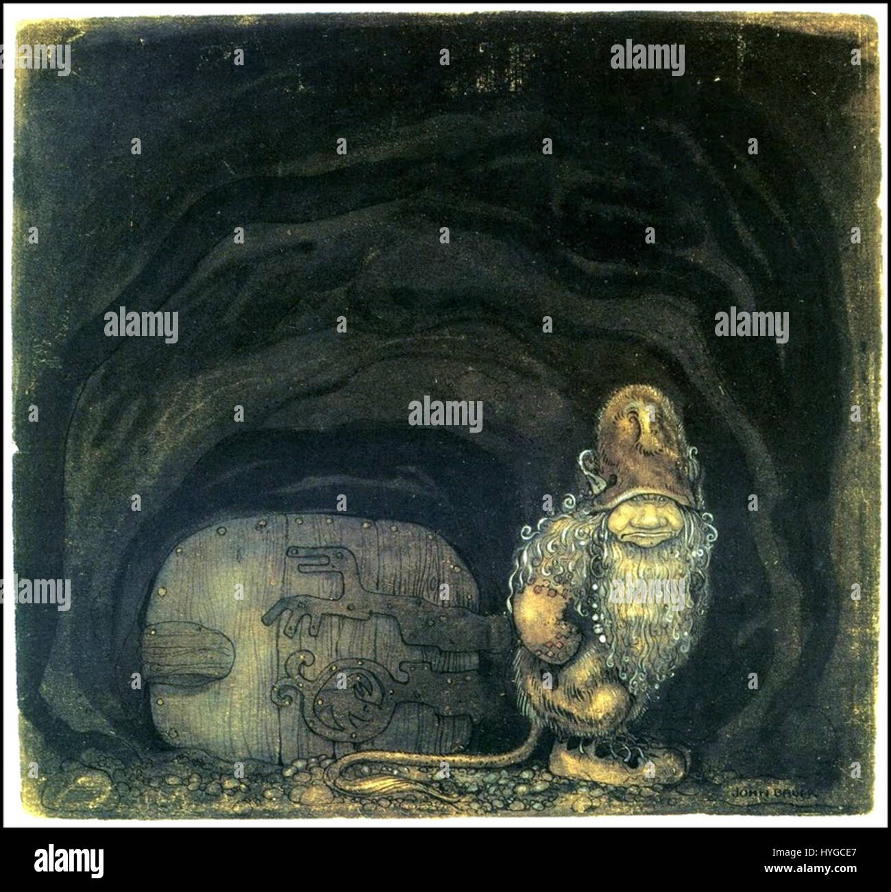 John Bauer's 1914 illustration 'Troll at the Door' depicts a mythical ...