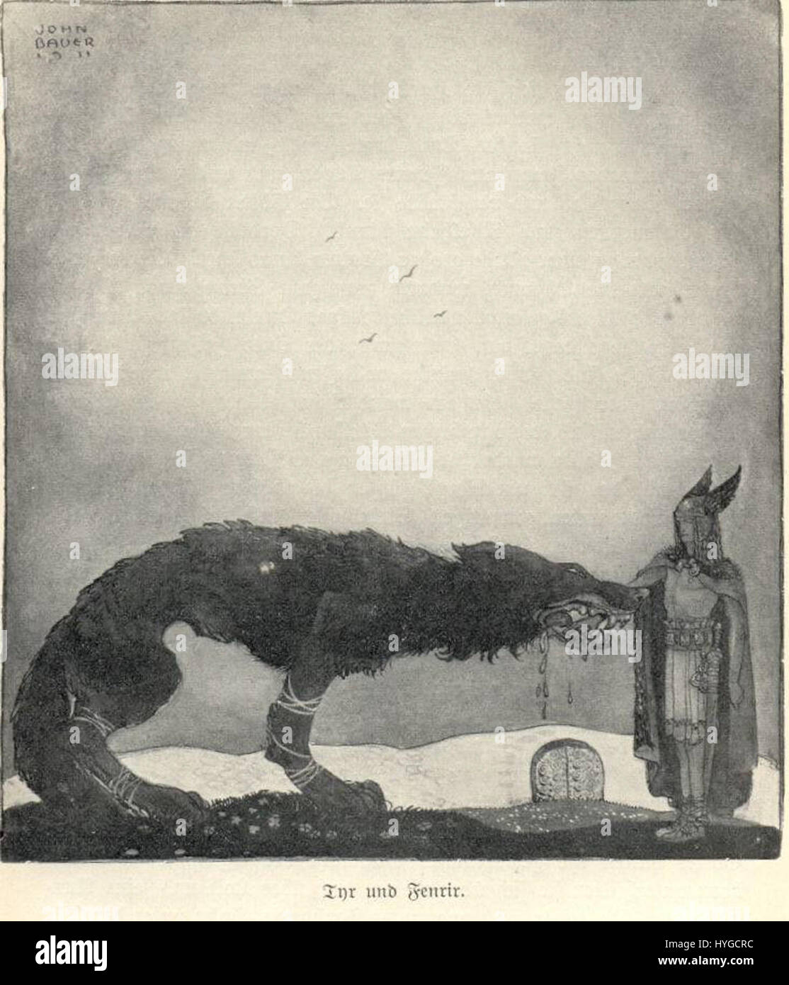'Tyr and Fenrir' is a painting by Swedish artist John Bauer, depicting ...