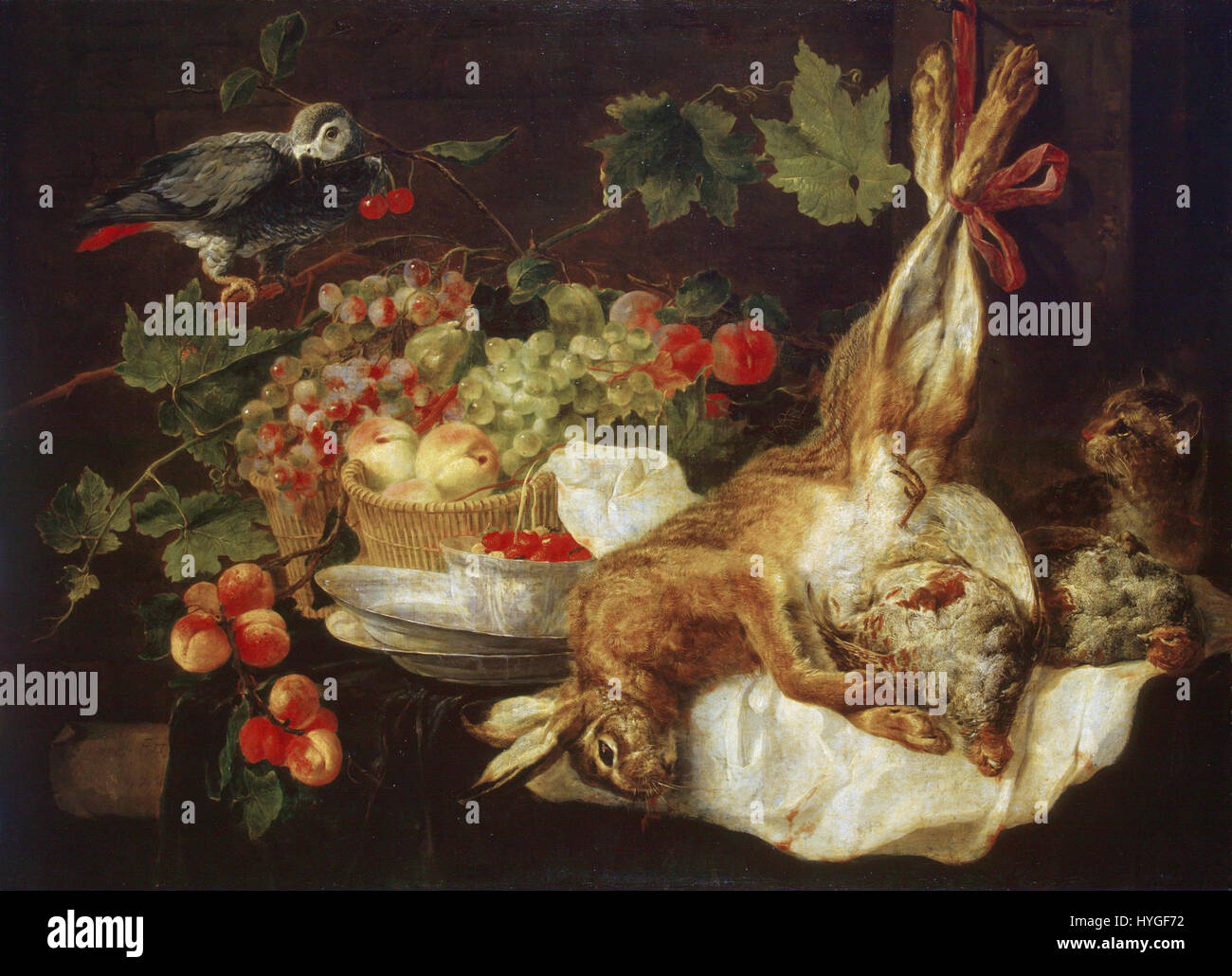 Jan Fyt’s still life painting 'Hare, Fruit, and Parrot' exemplifies the ...