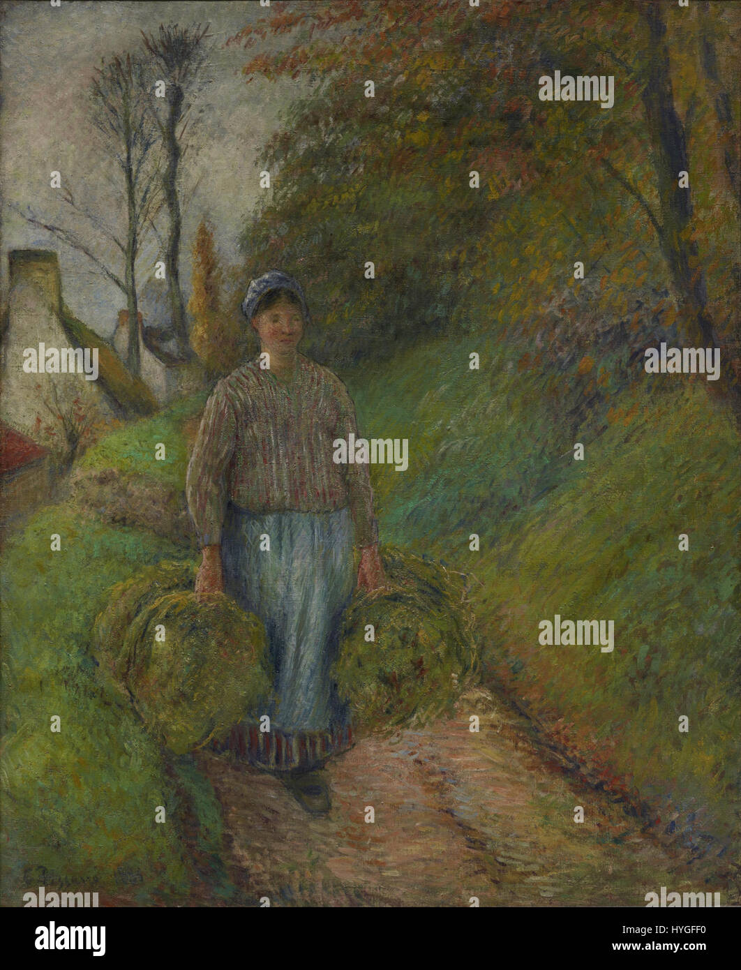 This 1883 painting by Camille Pissarro depicts two peasants carrying ...