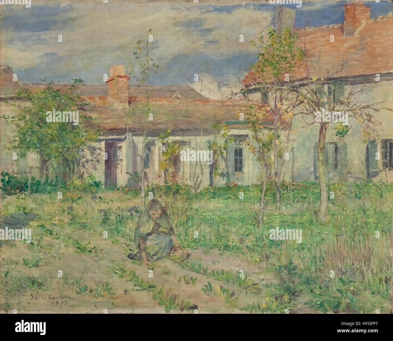 'Woman Gathering Herbs' by Kuroda Seiki is a painting showcasing a ...