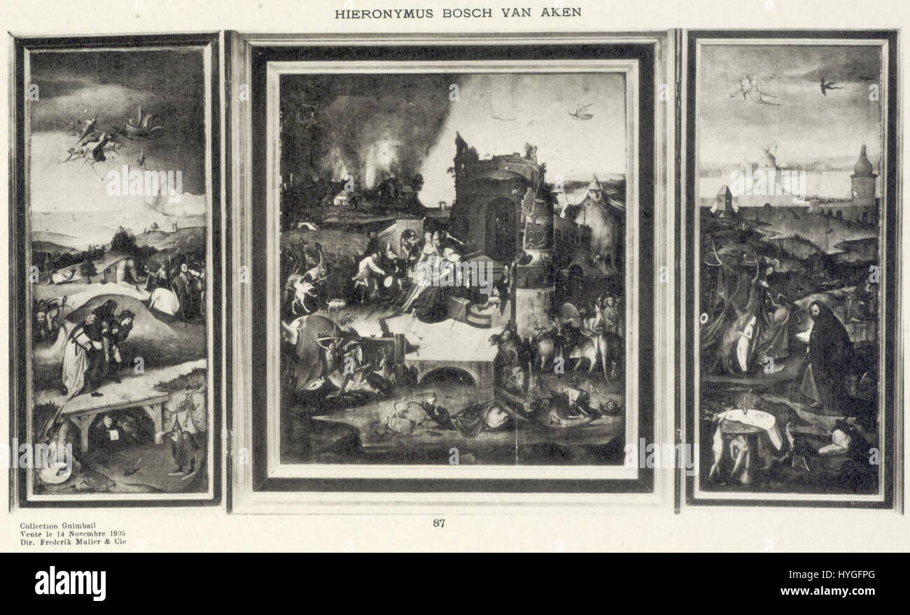 This work, following the style of Jheronimus Bosch, depicts fantastical ...