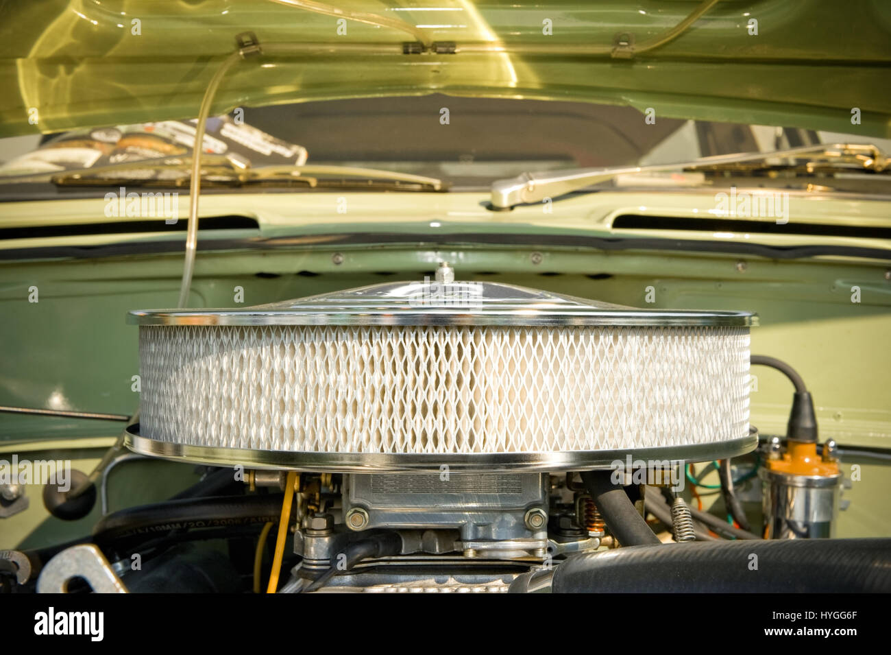 air filter in the engine bay of a retro styled hot-rod Stock Photo - Alamy