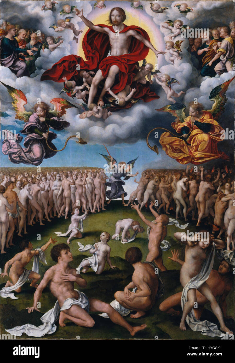 Joos van Cleve's 'The Last Judgment' is a detailed altarpiece depicting the biblical scene of ...