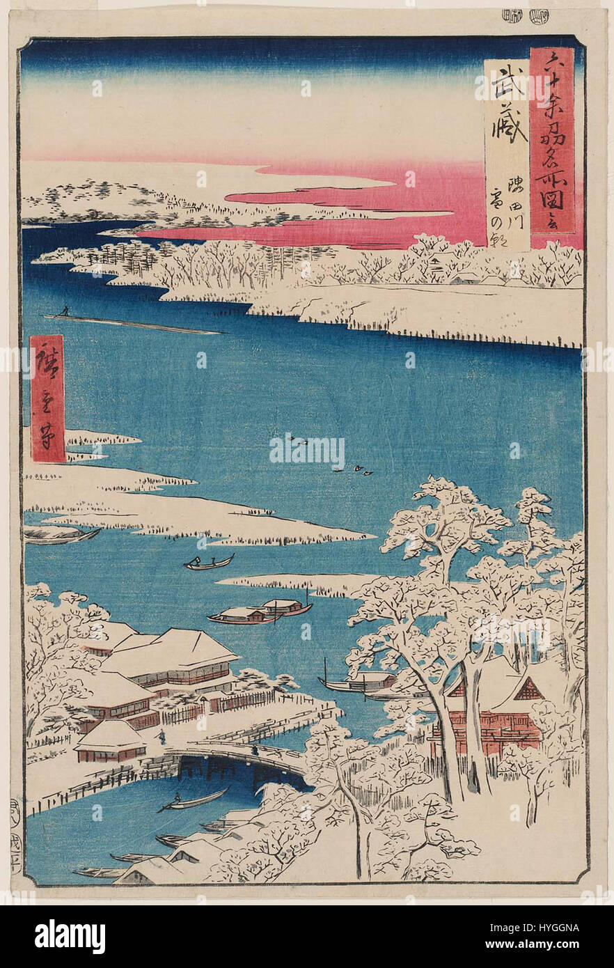 ‘The Famous Scenes of the Sixty States 16 Musashi’ is a woodblock print ...