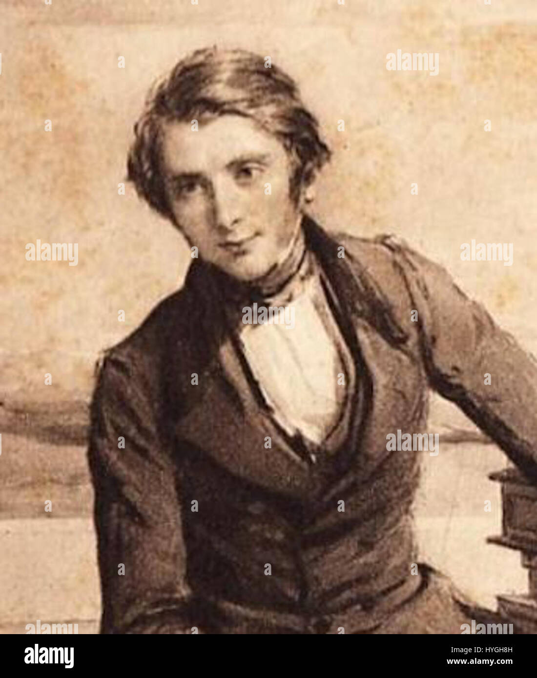 John Ruskin, a prominent 19th-century English critic and artist, is depicted here as a young man ...