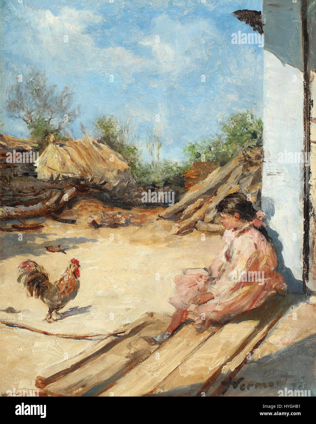 'Fetița cu Cocosul' by Nicolae Vermont, a Romanian artist, features a ...