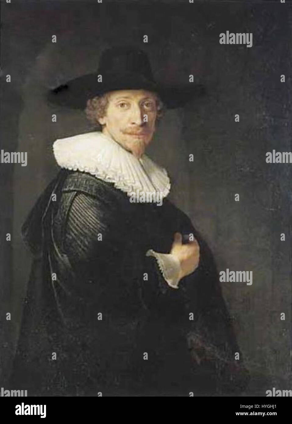 In this Rembrandt portrait, a man stands in a doorway, illuminated by ...