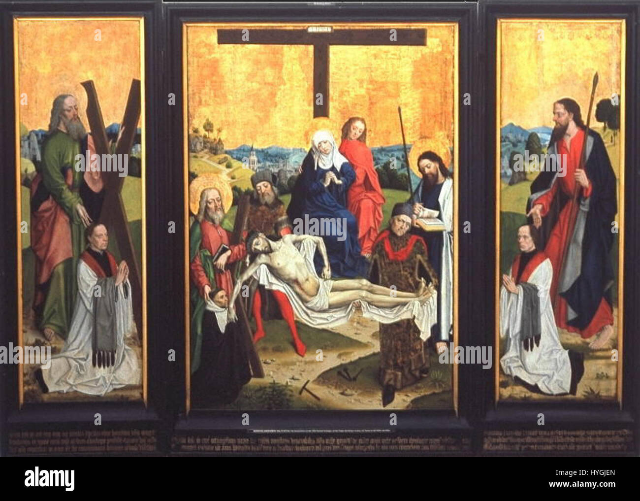'Triptyque avec descente de croix' is a triptych painting featuring the descent from the cross ...