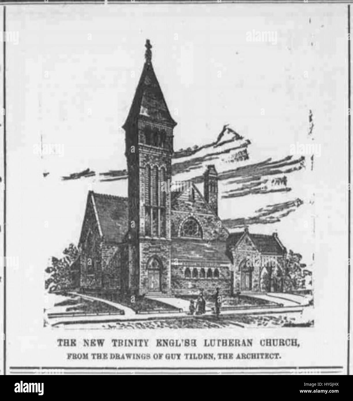The drawing of Trinity Lutheran Church by Guy Tilden captures the ...