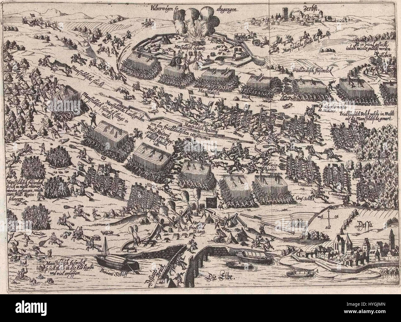 Frans Hogenberg's *Slag bij Dessau* depicts the Battle of Dessau (1626 ...