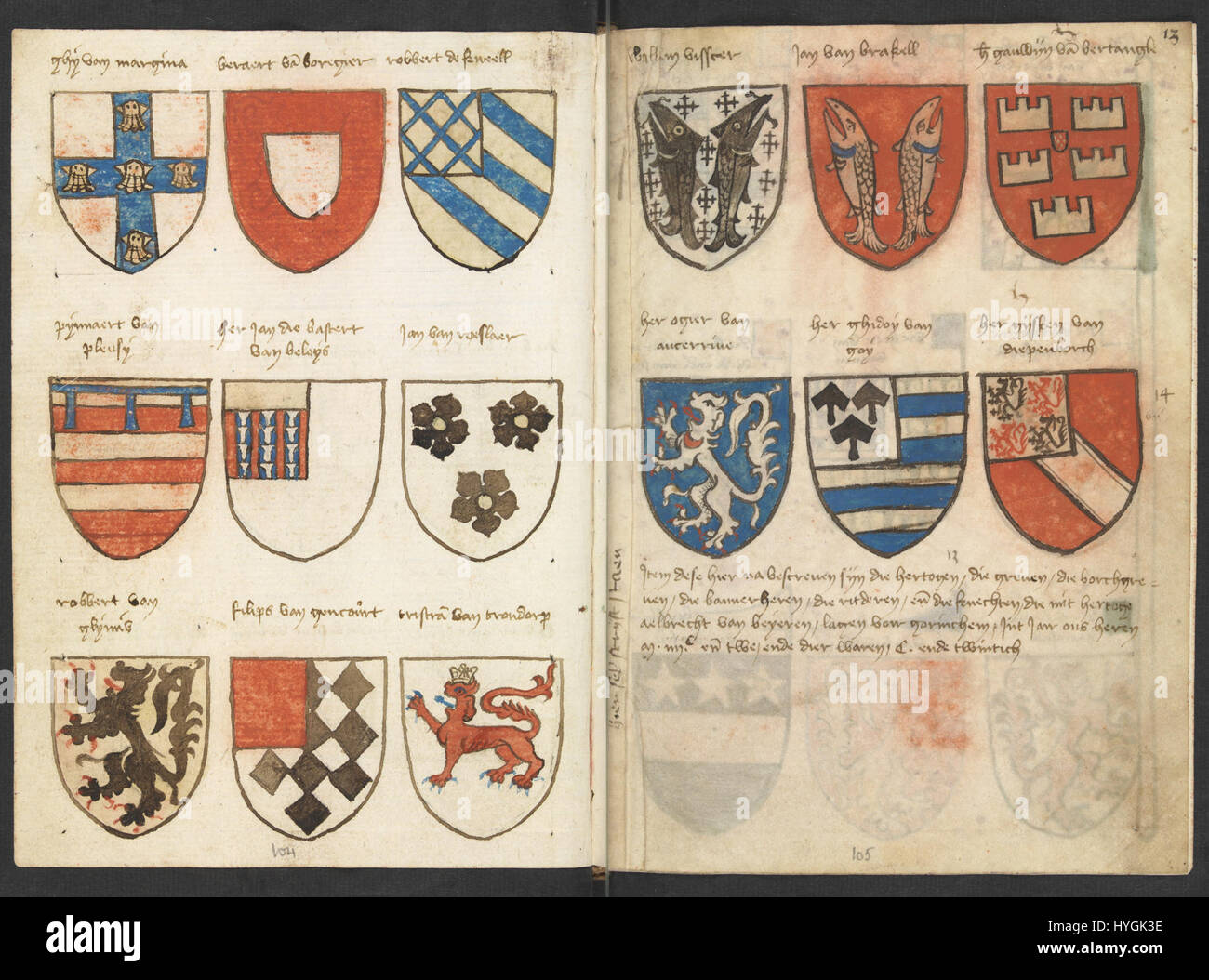 Wapenboek Beyeren (armorial) KB79K21 folios 012v (left) and 013r (right Stock Photo - Alamy