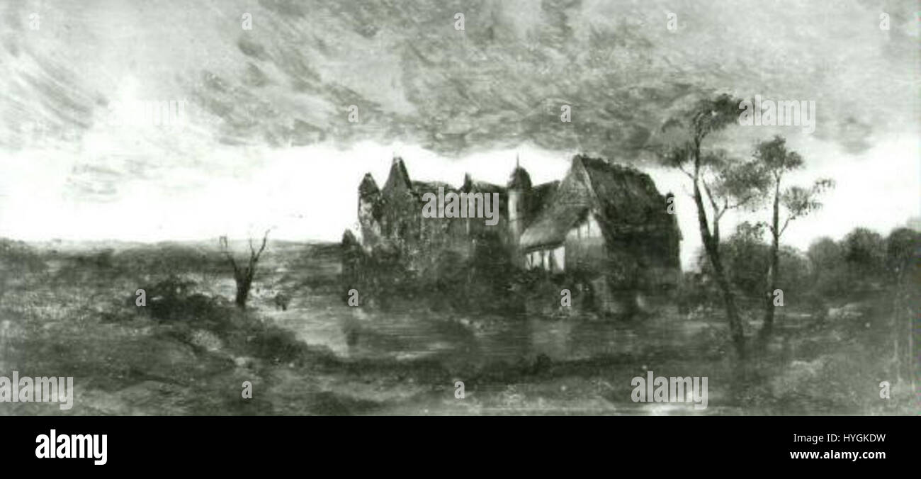 An anonymous landscape depicting a medieval fortress, showing the ...