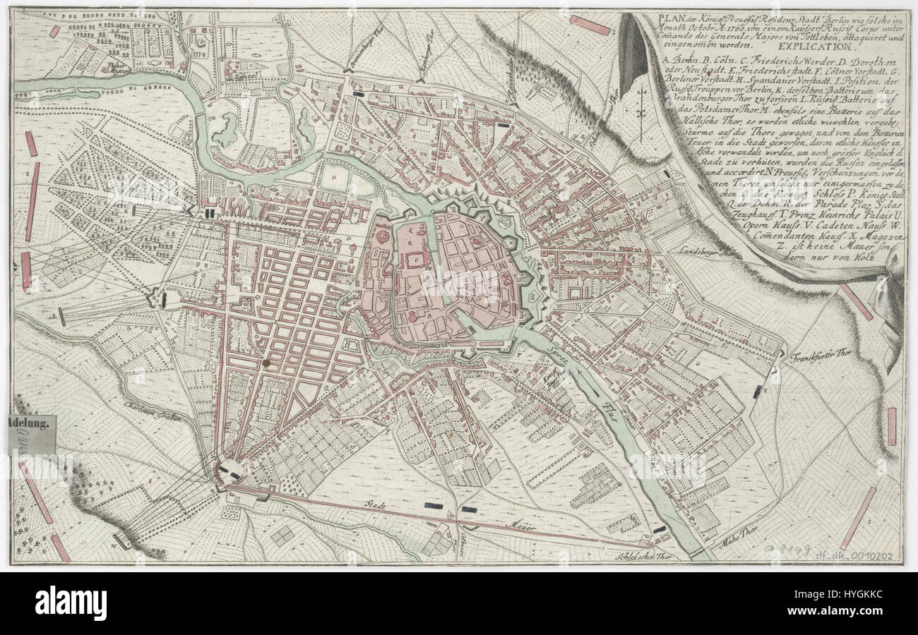 A plan of Berlin from 1760, depicting the city's layout and structures ...