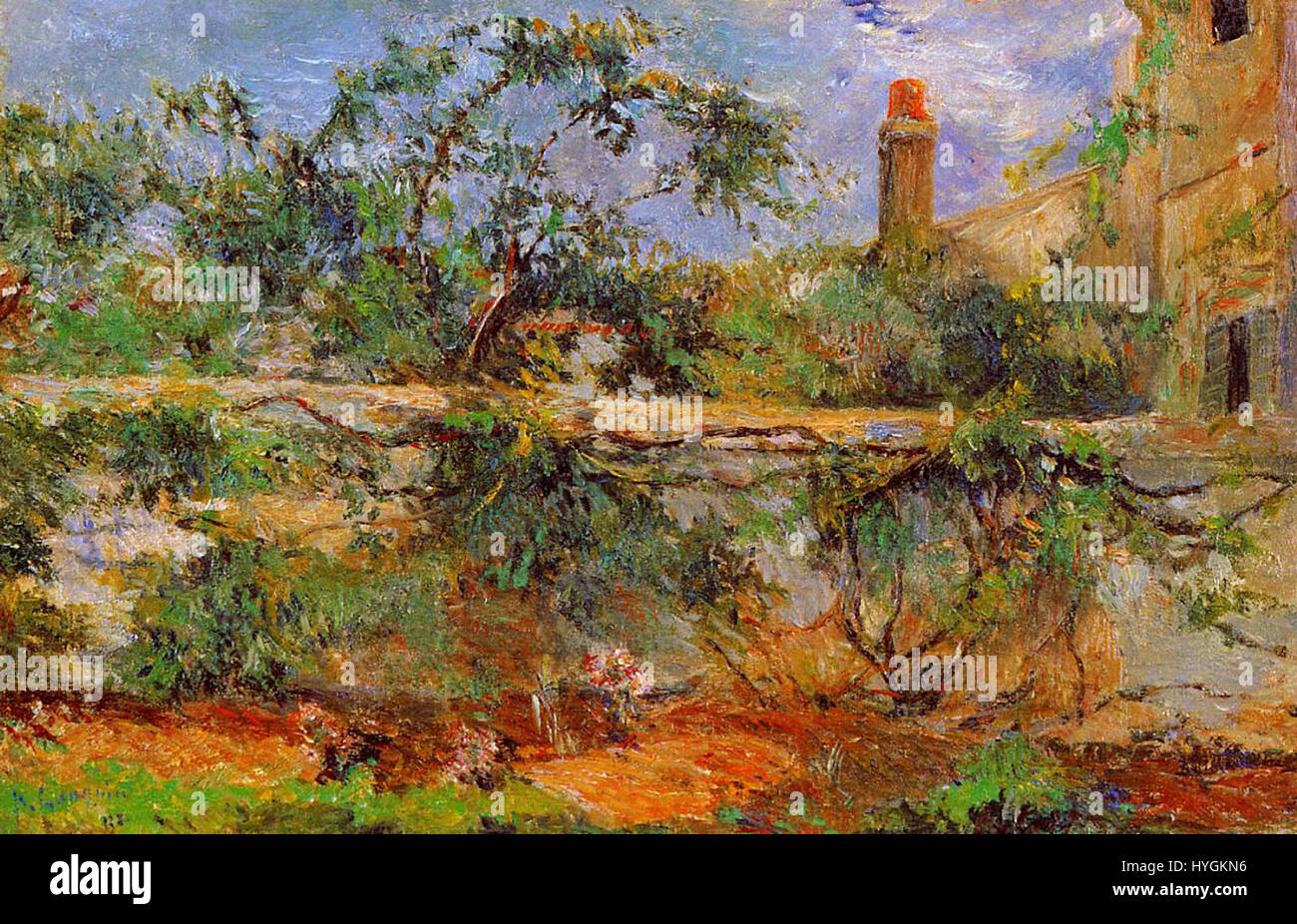 'Le Mur Mitoyen' by Paul Gauguin, painted in 1881, depicts a scene with ...