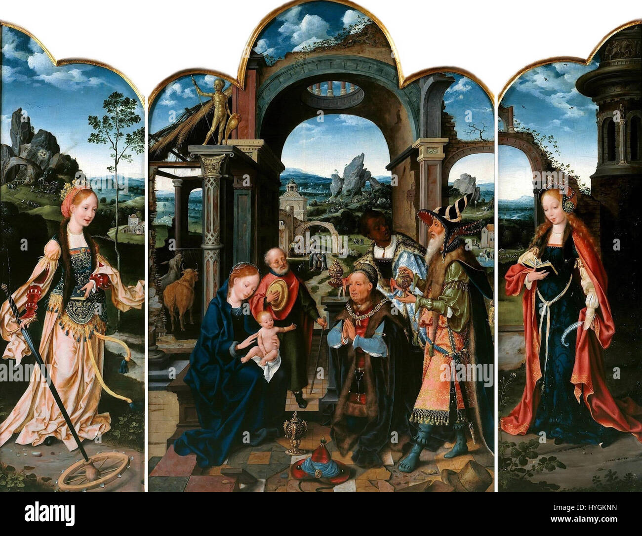 Joos van Cleve’s 'Triptych with the Adoration of the Magi' from around 1520 features a central ...