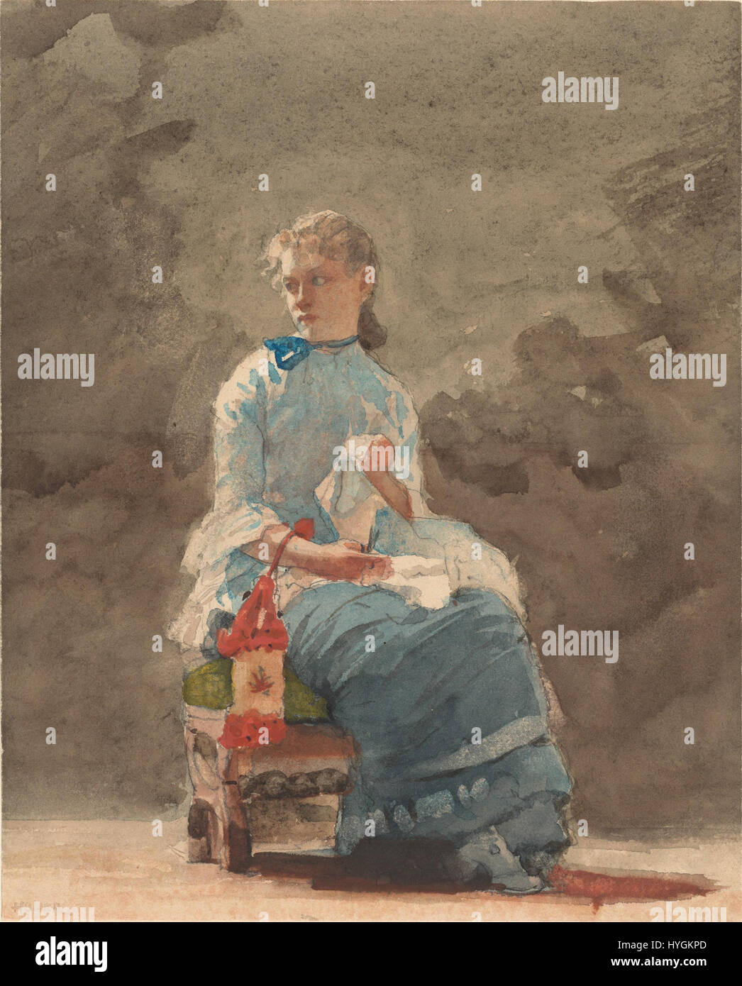 Winslow Homer’s 'Woman Sewing' depicts a woman engaged in sewing, a ...
