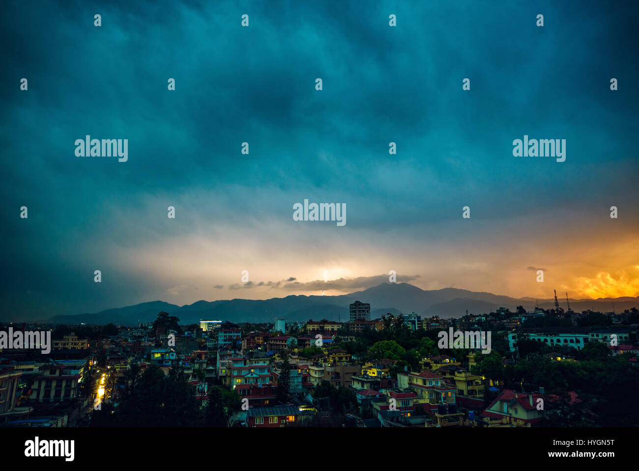 Thunderstorm over Patan at sunset in the Kathmandu valley, Nepal Stock ...
