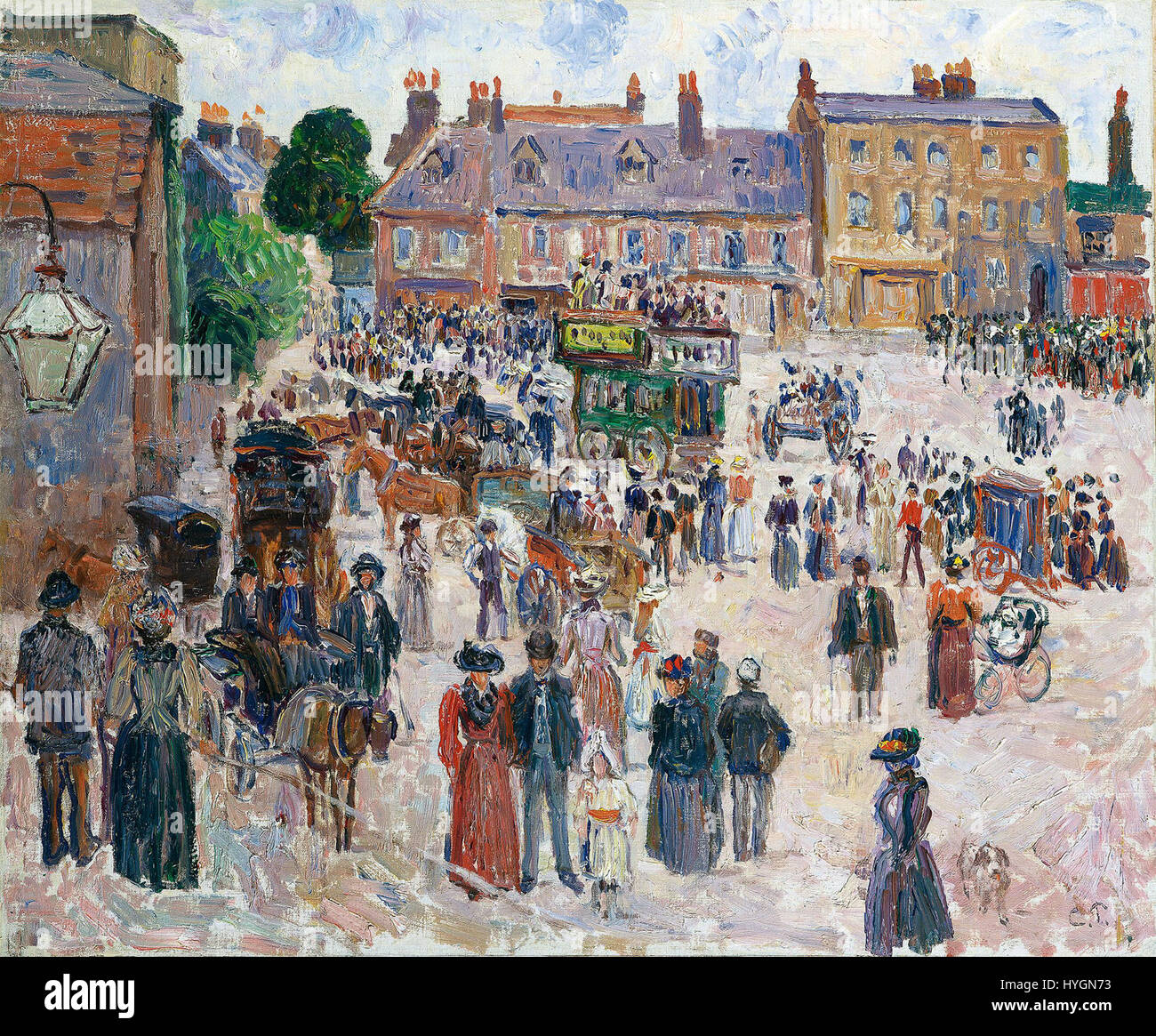 Camille Pissarro's 1892 painting 'Bank Holiday, Kew' depicts a lively ...