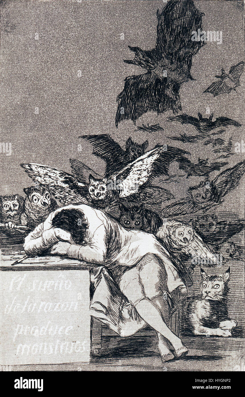 This iconic print by Francisco de Goya, titled 'The Dream of Reason ...