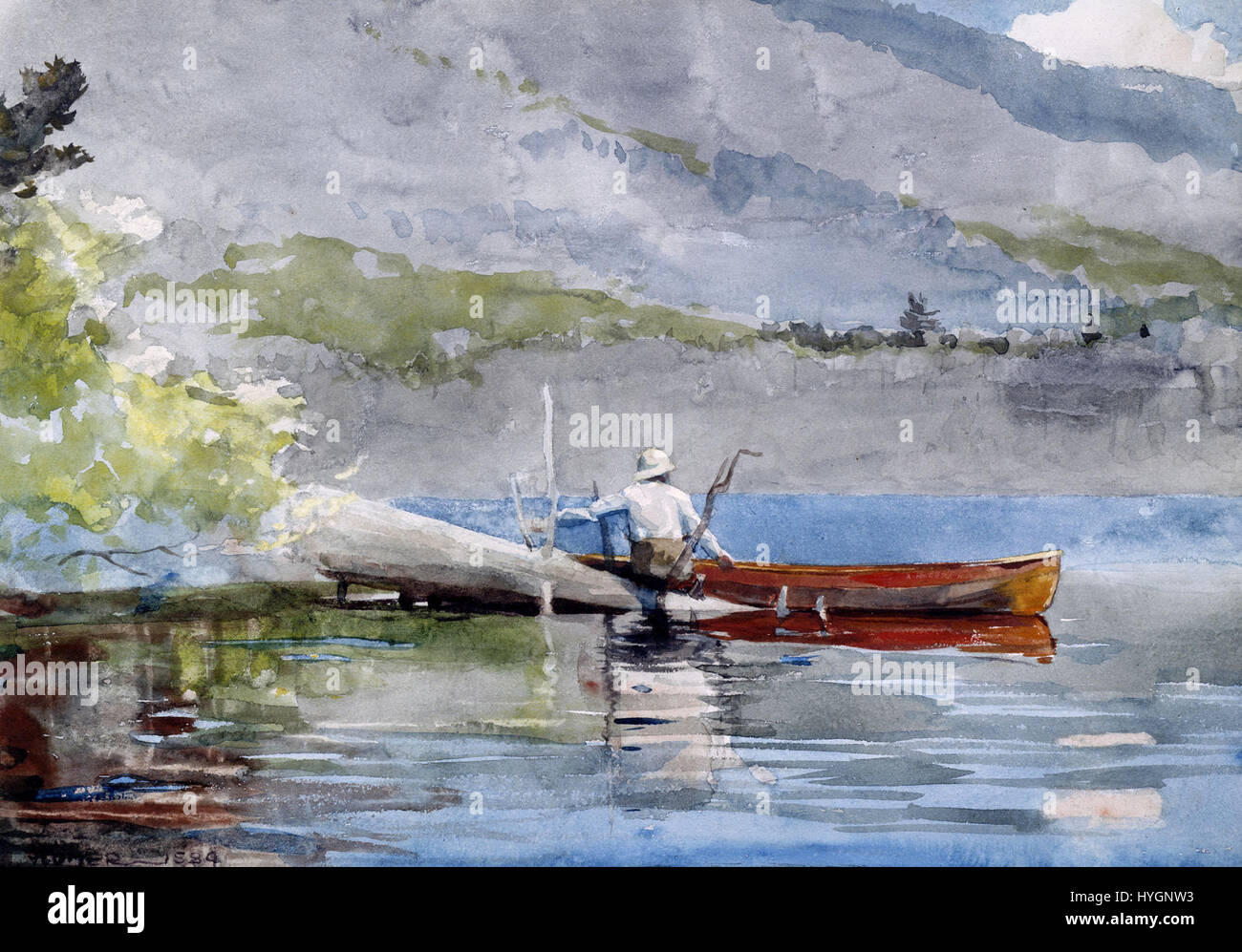 'The Red Canoe' by Winslow Homer is an 1889 oil painting that captures ...