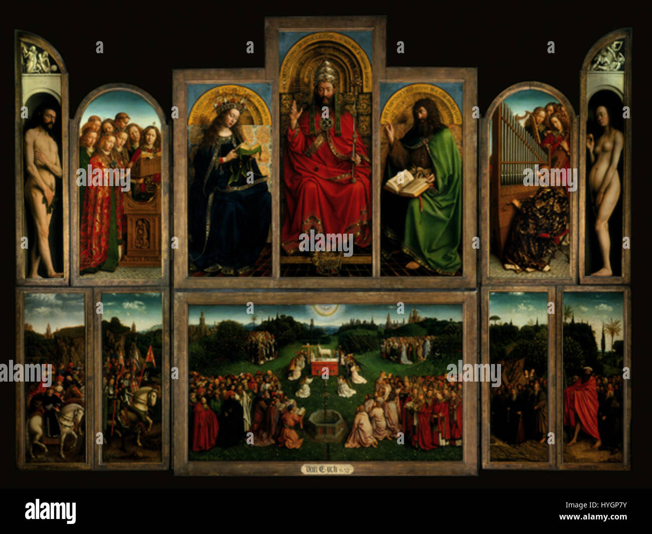 Jan van Eyck’s 'Lam Gods' (The Ghent Altarpiece) is a famous polyptych ...