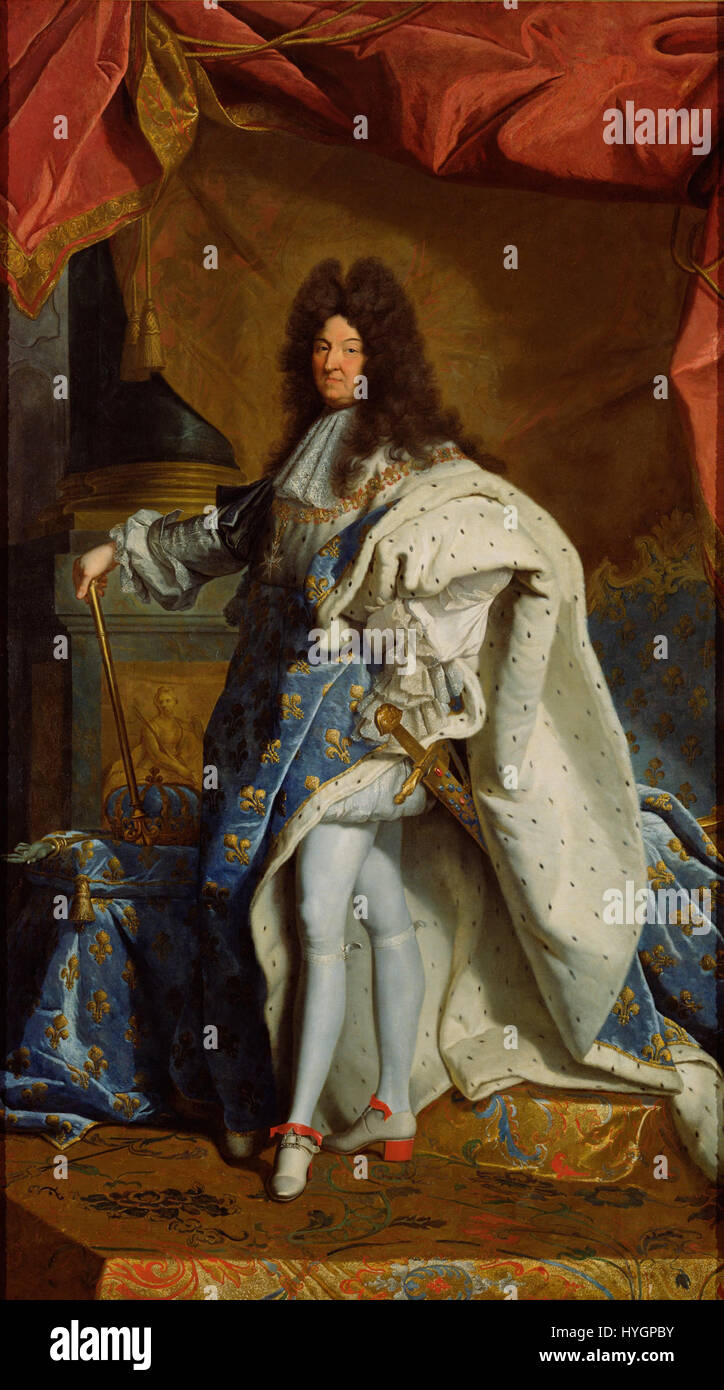 This portrait, inspired by Hyacinthe Rigaud's famous work, depicts ...