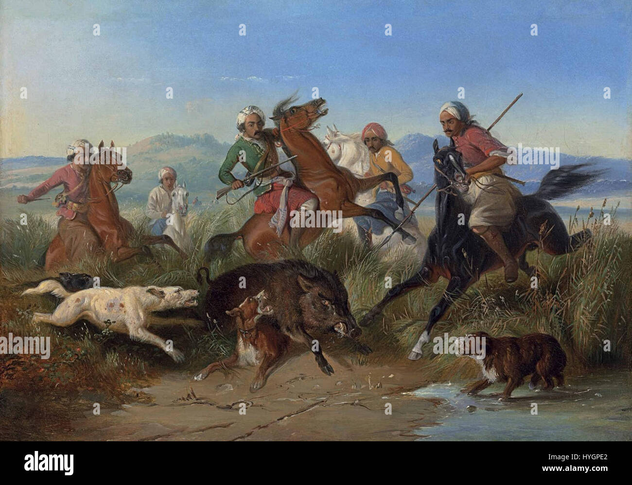 'A Boar Hunt in Java' by Raden Sarief Bustaman Saleh is a painting ...