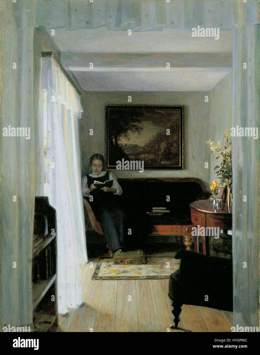 Georg Achen, Interior with reading woman (1896 Stock Photo - Alamy