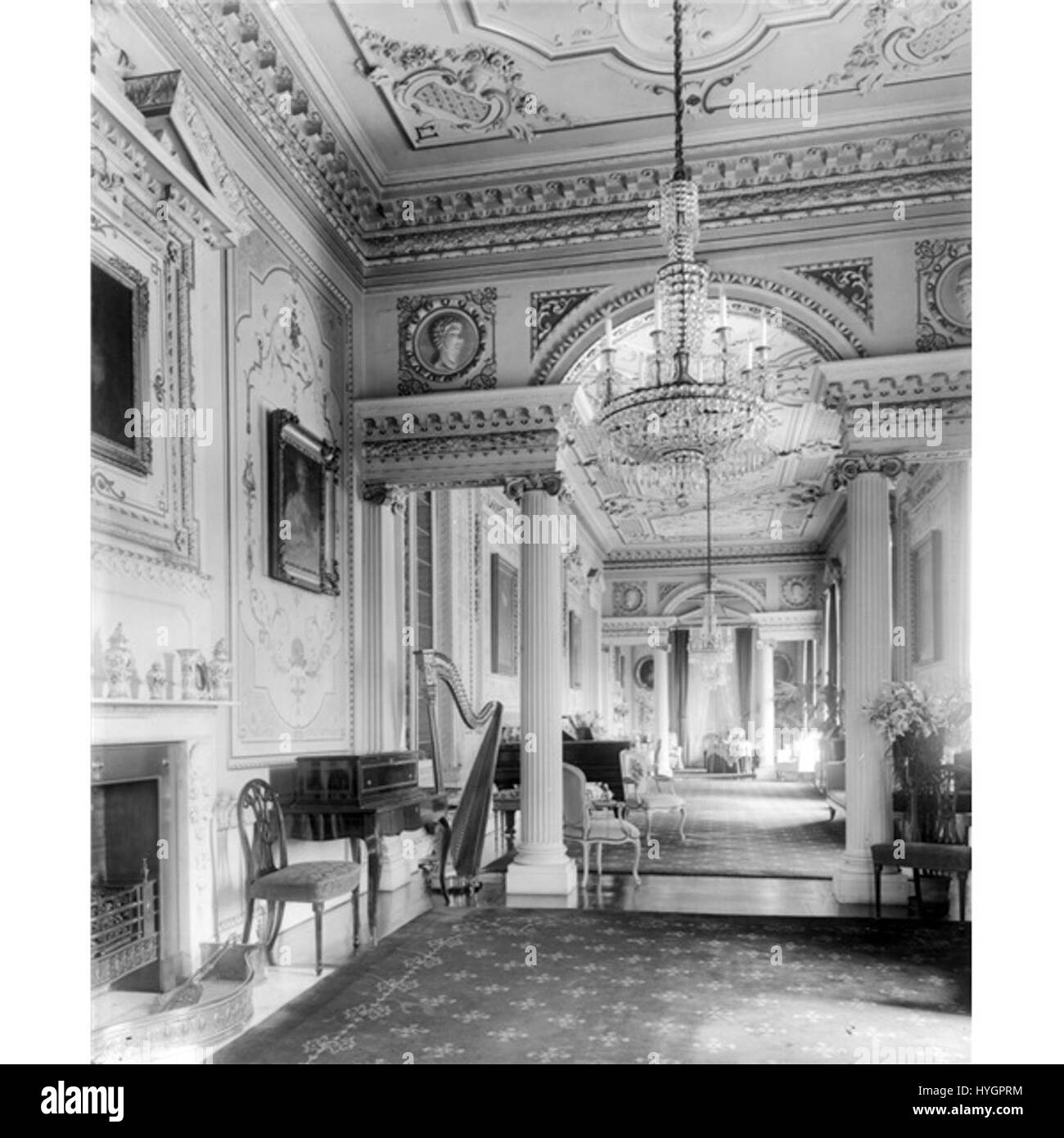 The interior of Gilling Castle, captured in 1909, reveals the ...