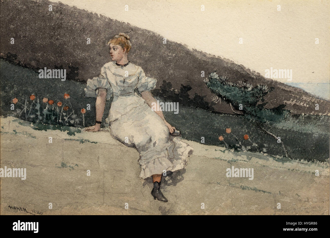 ‘The Garden Wall’ (1880) by Winslow Homer depicts a serene outdoor ...