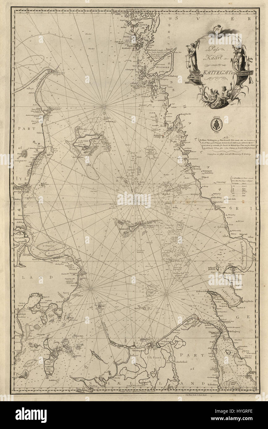 This historical map, titled 'Pass Kaart over Kattegat,' details the ...