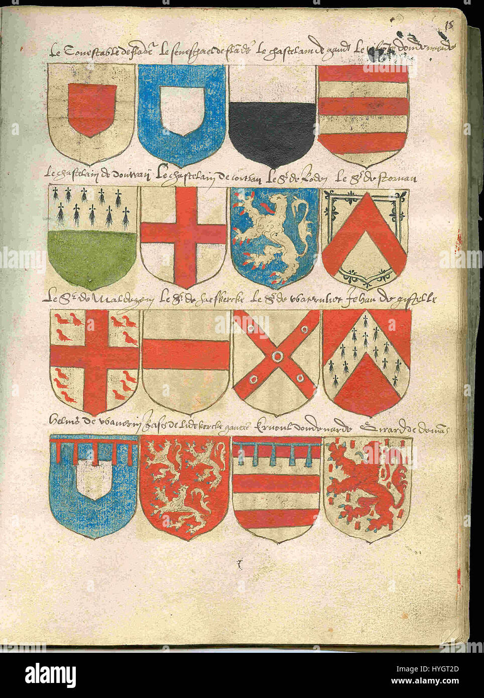 A detailed page from the Wapenboek Beyeren, a 1600 armorial manuscript ...