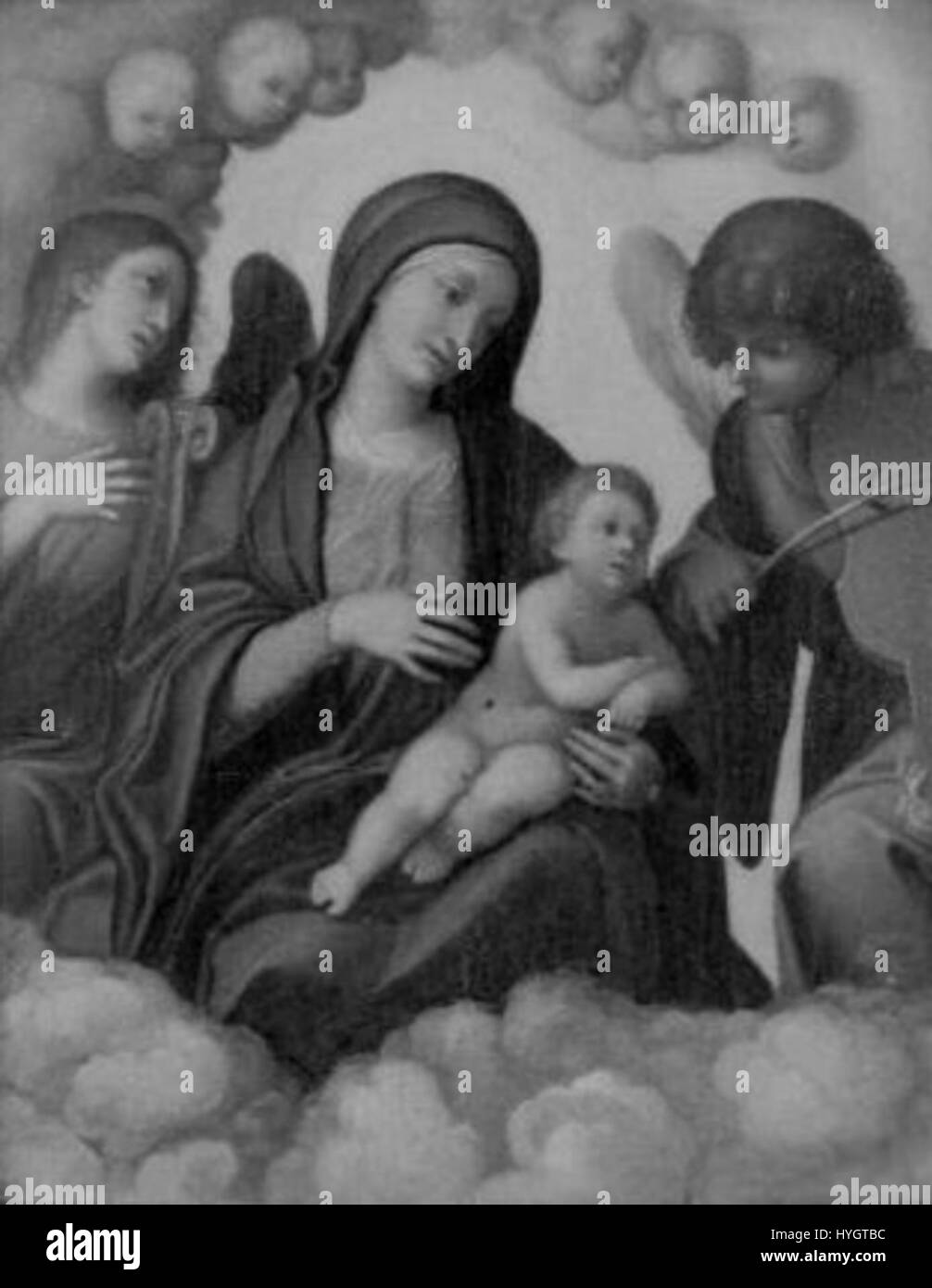 The anonymous artwork 'Madona s Jeziskem a hudoucimi andely' depicts ...