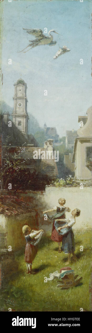 Carl Spitzweg's 'Der Klapperstorch' (1885) depicts a whimsical scene of ...