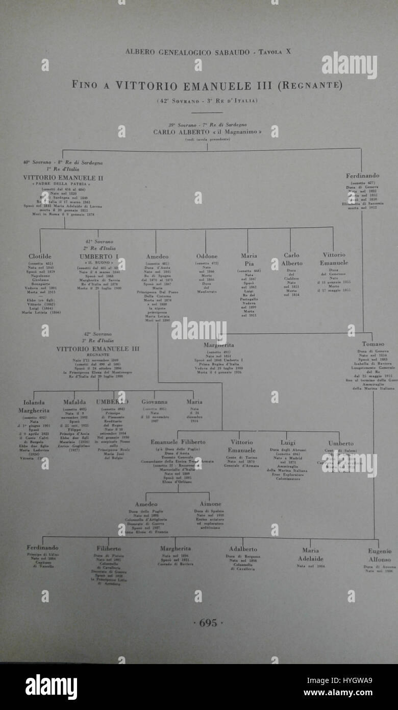 The 'Albero genealogico sabaudo Tavola X' traces the family tree of the ...