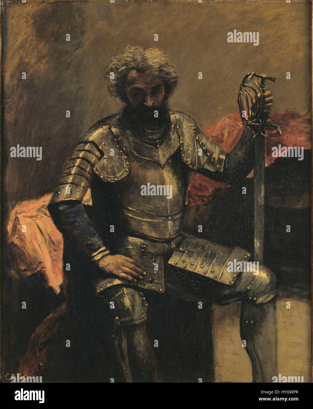 'Homme en armure' by Jean-Baptiste-Camille Corot depicts a figure in ...