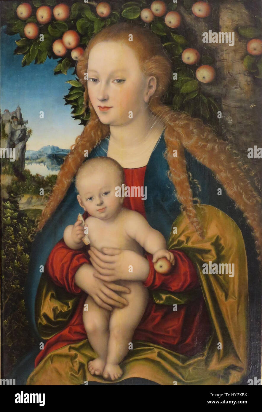 This painting by Lucas Cranach the Elder, created in the 1530s, depicts the Virgin Mary and the ...