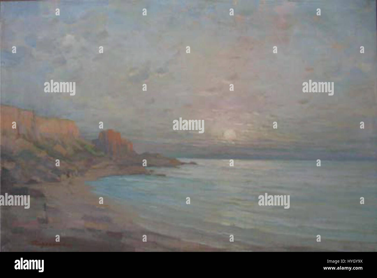 'Apus pe mare' (Sunset at Sea) by Nicolae Tempeanu depicts a dramatic ...