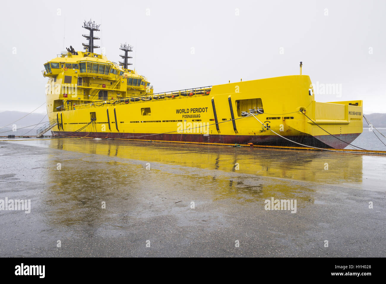 Offshore supply vessel, "MS World Peridot" (2013), berthed at Torvik ...