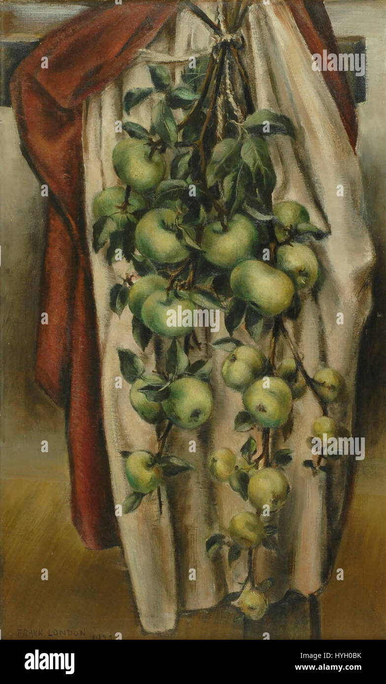 'Apples' by Frank Marsden, painted in 1934, is a still-life composition ...