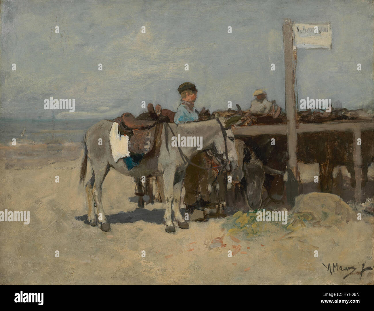 'Ezelstandplaats op het strand te Scheveningen' is a painting by ...