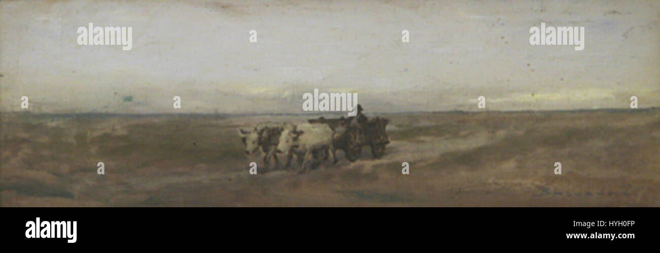 'Car cu boi' by Ludovic Bassarab depicts a rural Romanian scene with an ...
