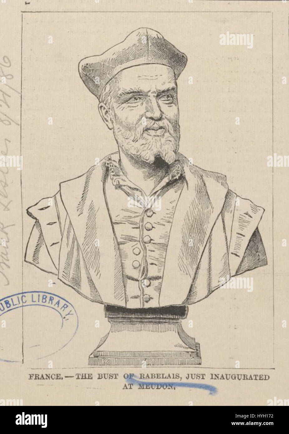 This drawing depicts a bust of François Rabelais, the French ...