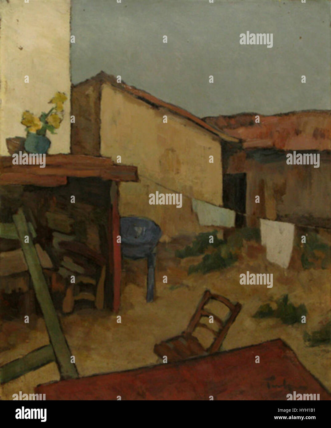 'Curte la Mangalia' by Nicolae Tonitza depicts a scene of rural life in ...